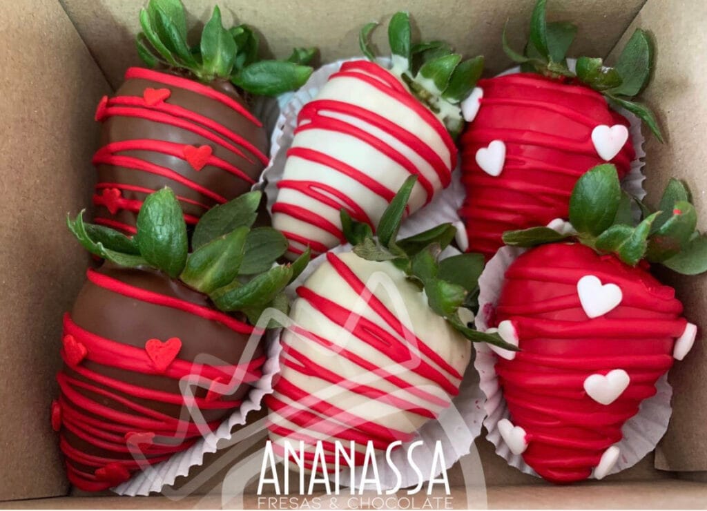 Caja de 6 fresas con chocolate Amor rojo - Fresas con chocolate